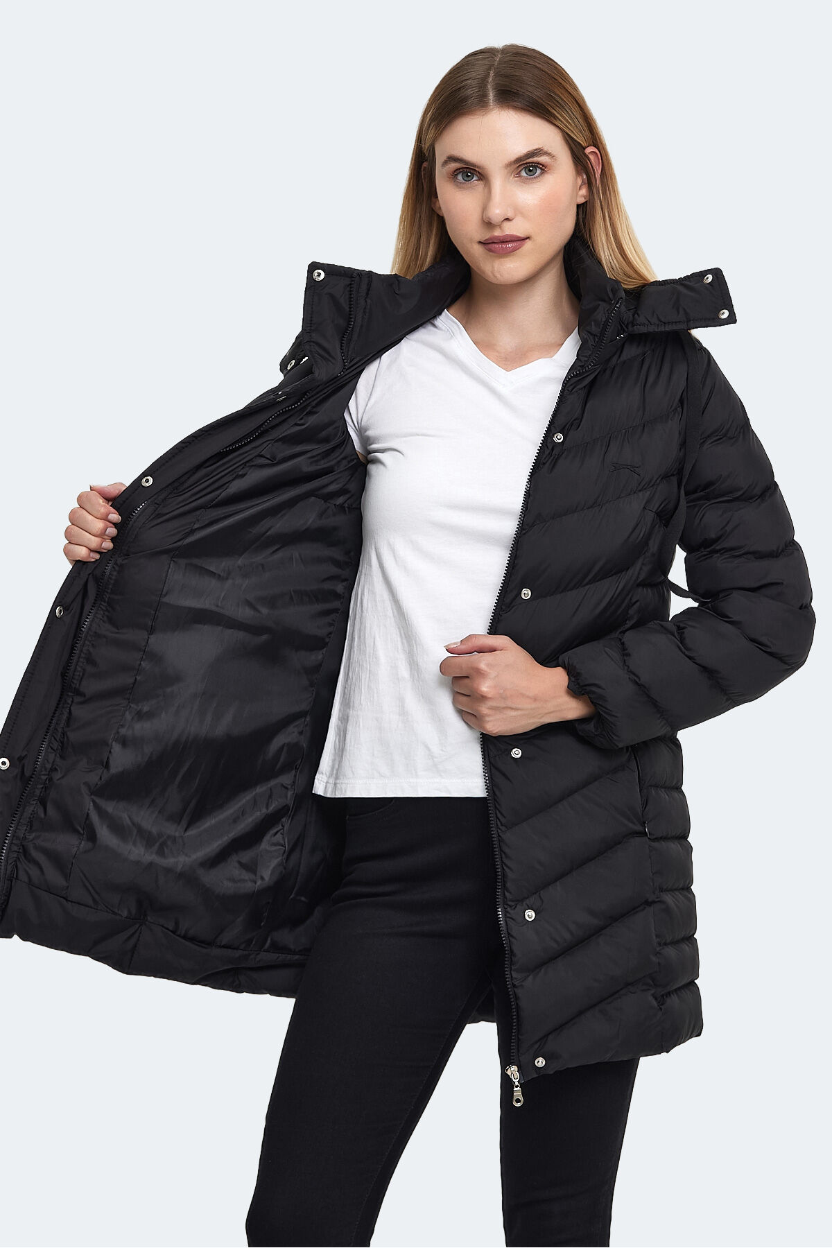 Slazenger GWEN Kadın Kapüşonlu Şişme Siyah Mont & Kaban | Slazenger