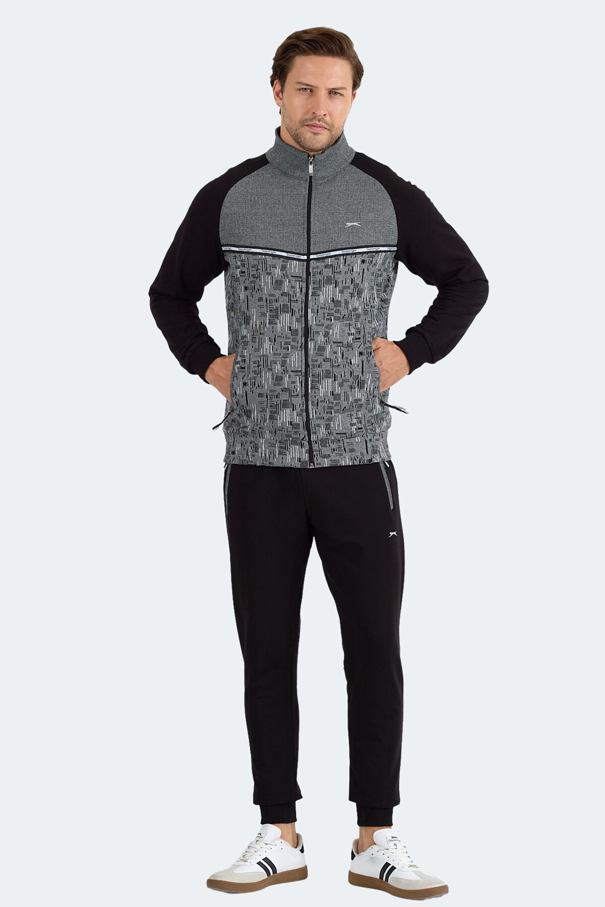Slazenger FERVOR Erkek Dik Yaka Fermuarlı Siyah Eşofman Takımı | Slazenger